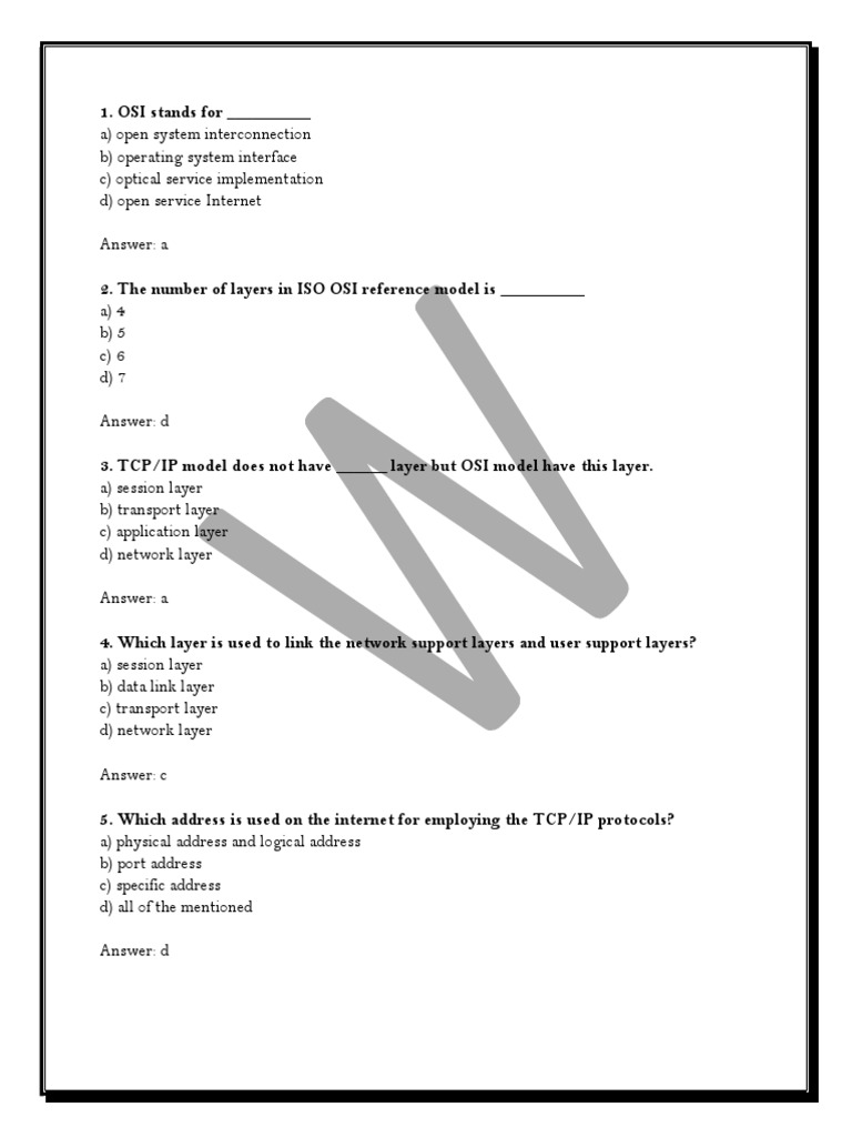 CN MCQ Unit 1 Set 1 | PDF | Osi Model | Internet Protocol Suite