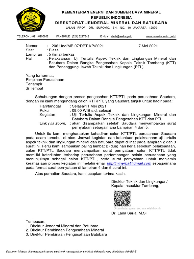 Und Pelaksanaan Uji Tertulis Aspek Teknis Dan Lingkungan Minerba Dalam Rangka Pengesahan KTT Dan ...