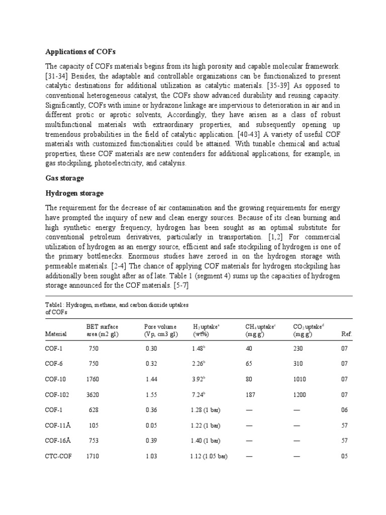 Applications of COFs | PDF | Catalysis | Nature