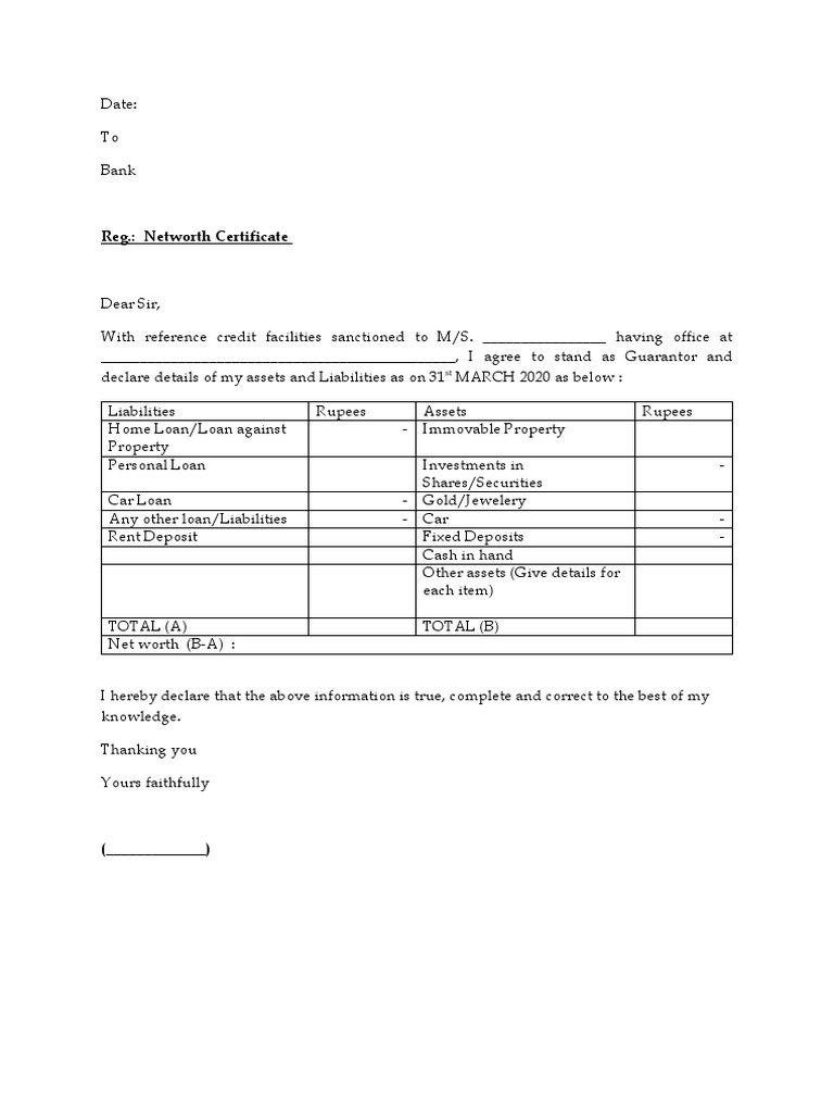 Networth Statement Format | PDF