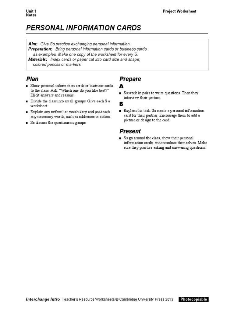 Interchange4 Intro Level Unit1 Project Worksheet Word | PDF | Science | Science And Technology