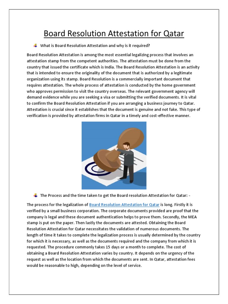 Board Resolution Attestation For Qatar | PDF | Authentication | Business