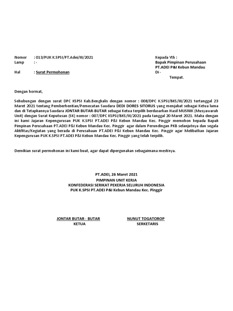 Surat Permohonan PKB | PDF