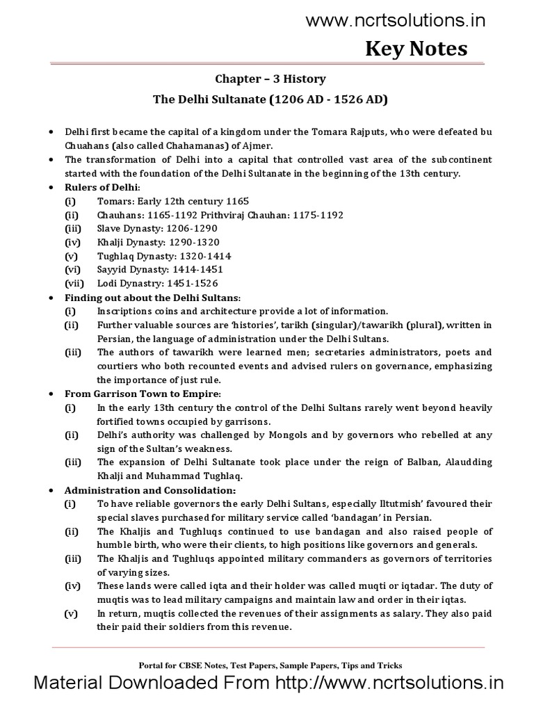 Chapter - 3 History The Delhi Sultanate (1206 AD - 1526 AD) | PDF ...