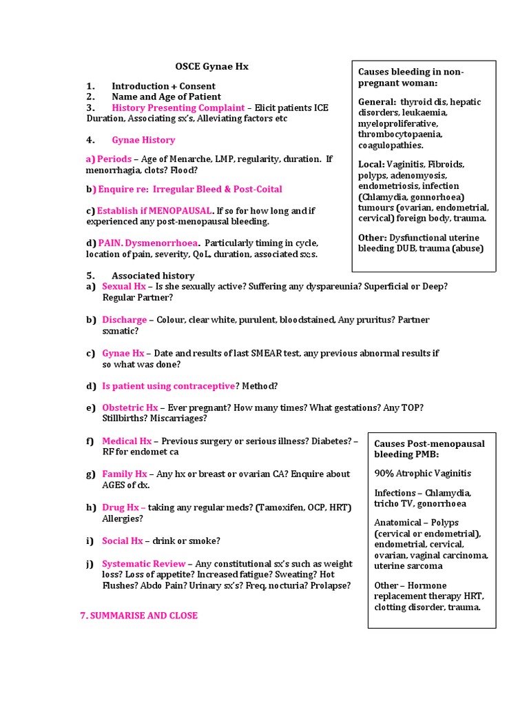 OSCE Gynae HX | PDF | Menstruation | Public Health