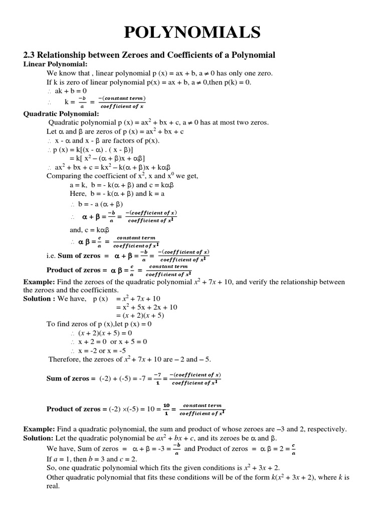 Polynomials - 2 | PDF | Quadratic Equation | Polynomial