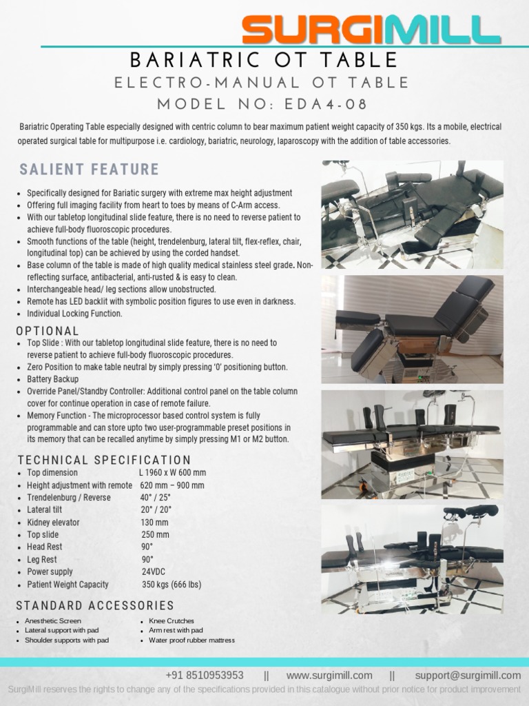 Bariatric Electro-Manual OT Table | PDF | Medical Procedure/Test | Nature