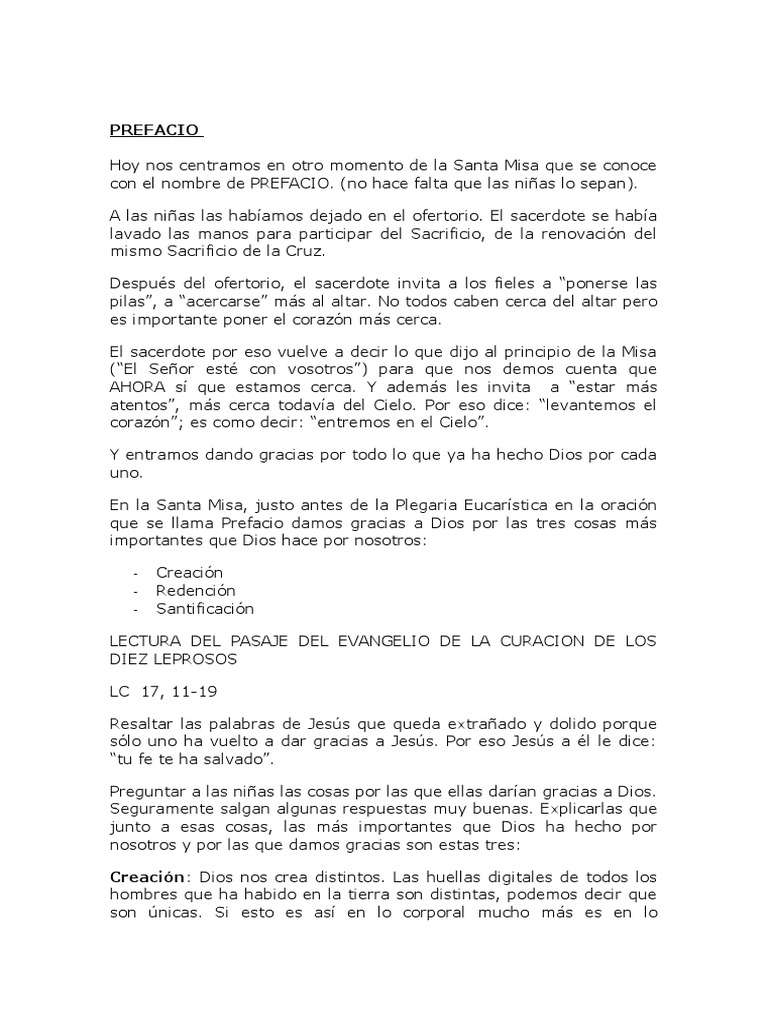Catequesis Santa Misa (4) PREFACIO | PDF | Misa (liturgia) | eucaristía
