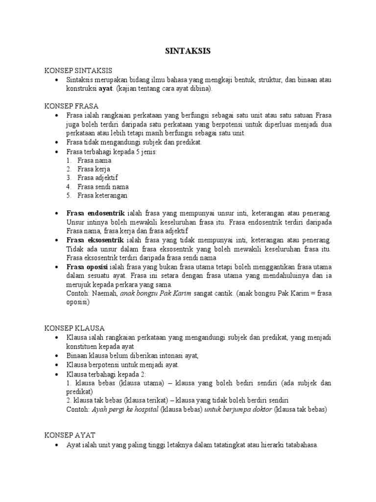 Konsep-Konsep Penting Sintaksis | PDF