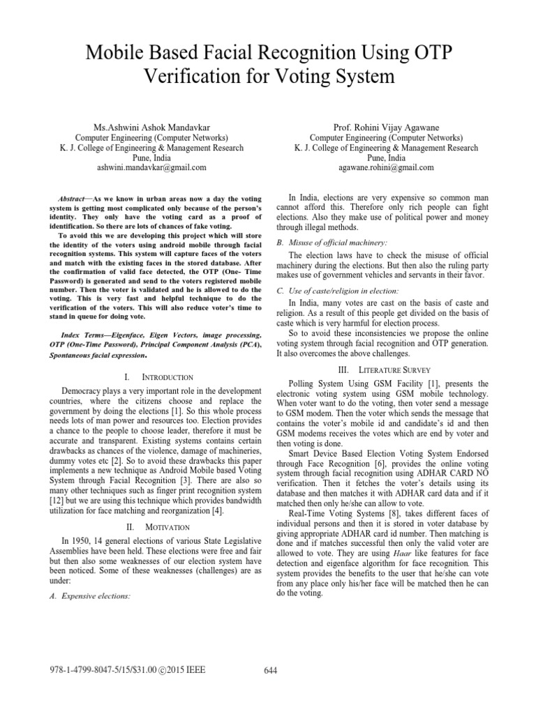 Mobile Based Facial Recognition Using OTP Verification For Voting ...