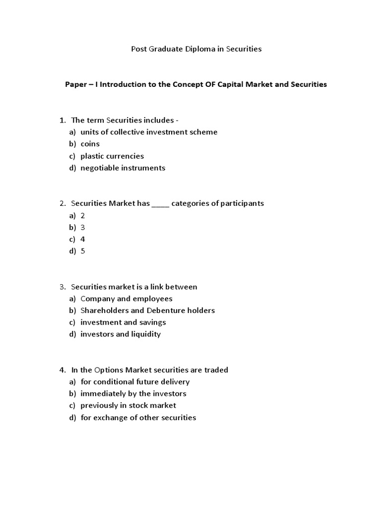 Securities Law Mcqs Sample Paper I and Paper II | PDF | Insider Trading ...
