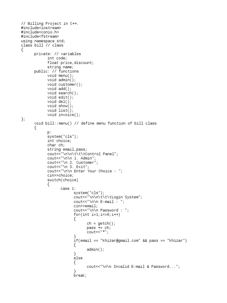 C++ Billing System for Developers | PDF | Text File | C++