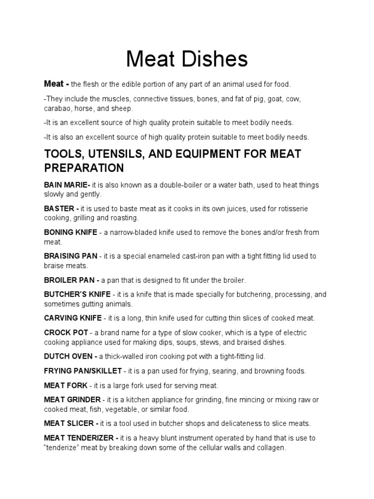 Meat Dishes: Tools, Utensils, and Equipment For Meat Preparation | PDF ...