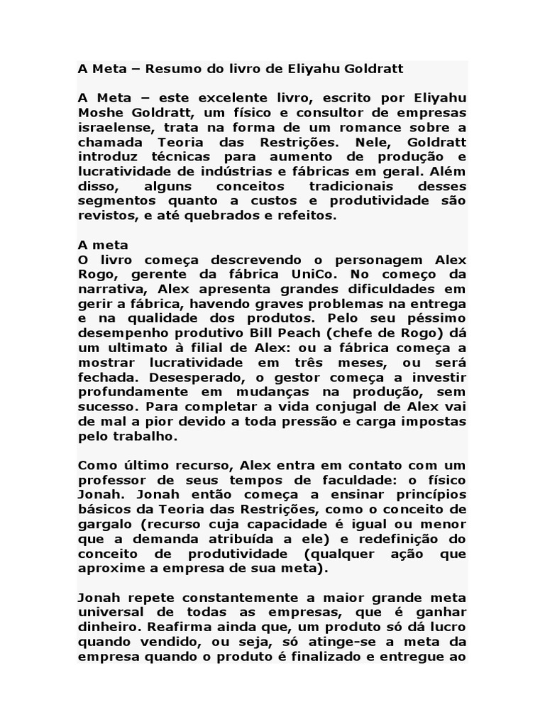 Resumo Do Livro A META | PDF | Economias | Business