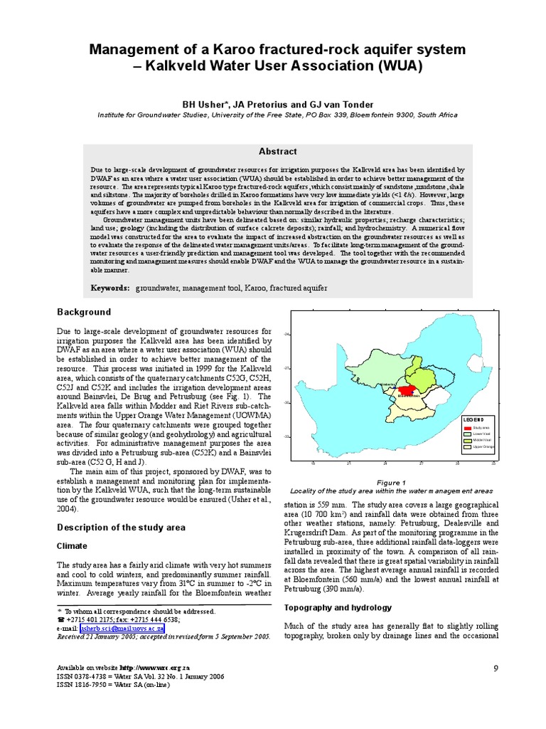 Management of A Karoo Fractured-Rock Aquifer System - Kalkveld Water User Association (WUA ...