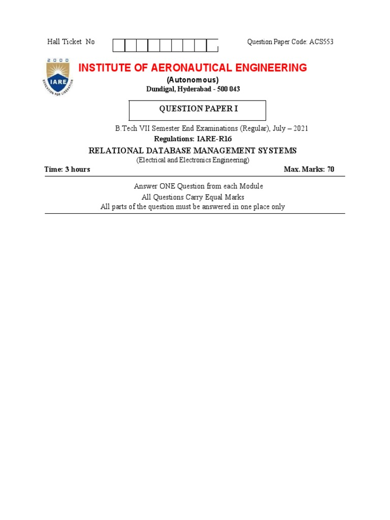 Institute of Aeronautical Engineering: Question Paper I | PDF ...