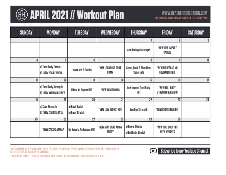 HR Apr Workout Calendar 2021 | PDF | Physical Exercise | Physical Fitness