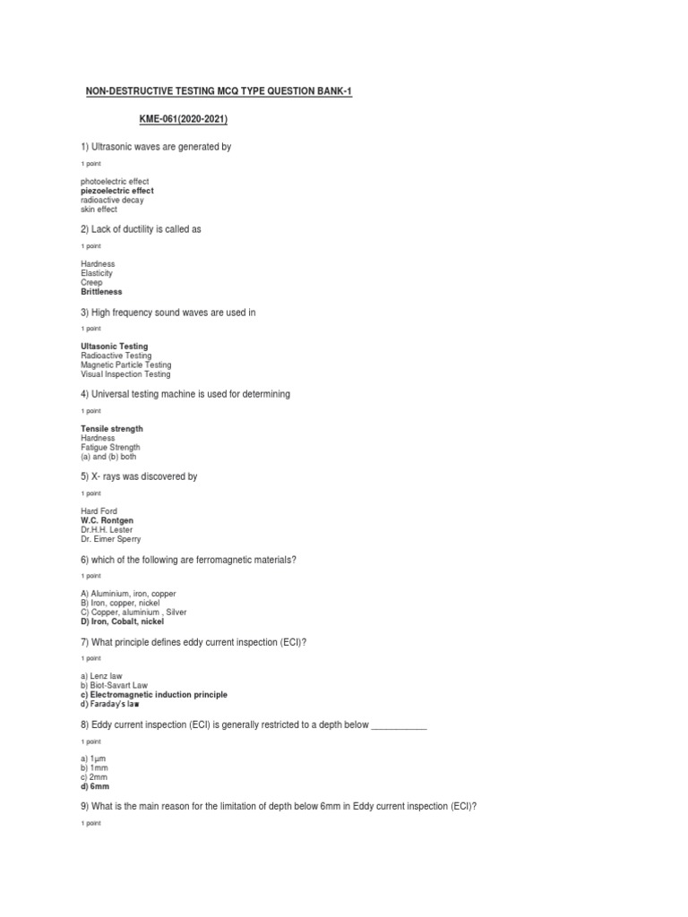 Non-Destructive Testing MCQ Type Question Bank-1: Piezoelectric Effect ...