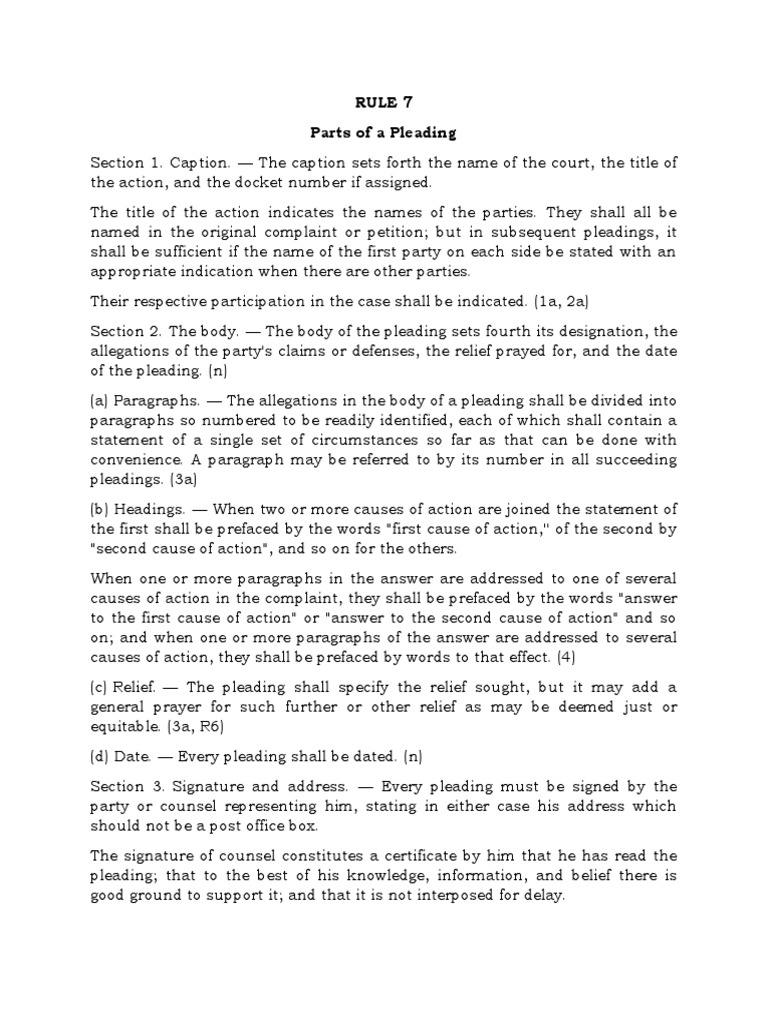 Rule 7 Parts of A Pleading | Download Free PDF | Affidavit | Witness