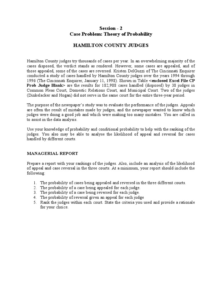 Session - 2 Case Problem: Theory of Probability Hamilton County Judges ...
