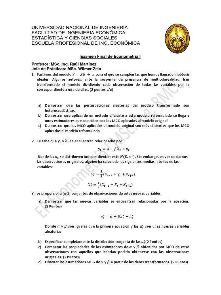 Examen Final de Econometría I | PDF | Econometría | Investigación cuantitativa
