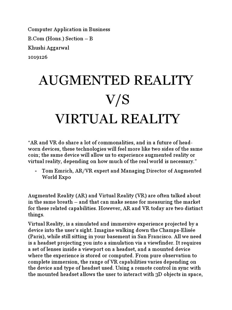 Augmented Reality V/S Virtual Reality | PDF | Augmented Reality ...