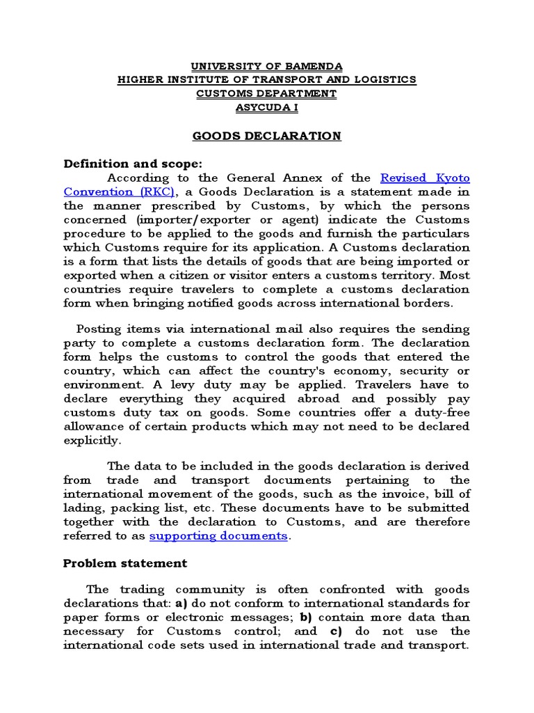 Goods Declaration Revised Hitl | PDF | Customs | Invoice