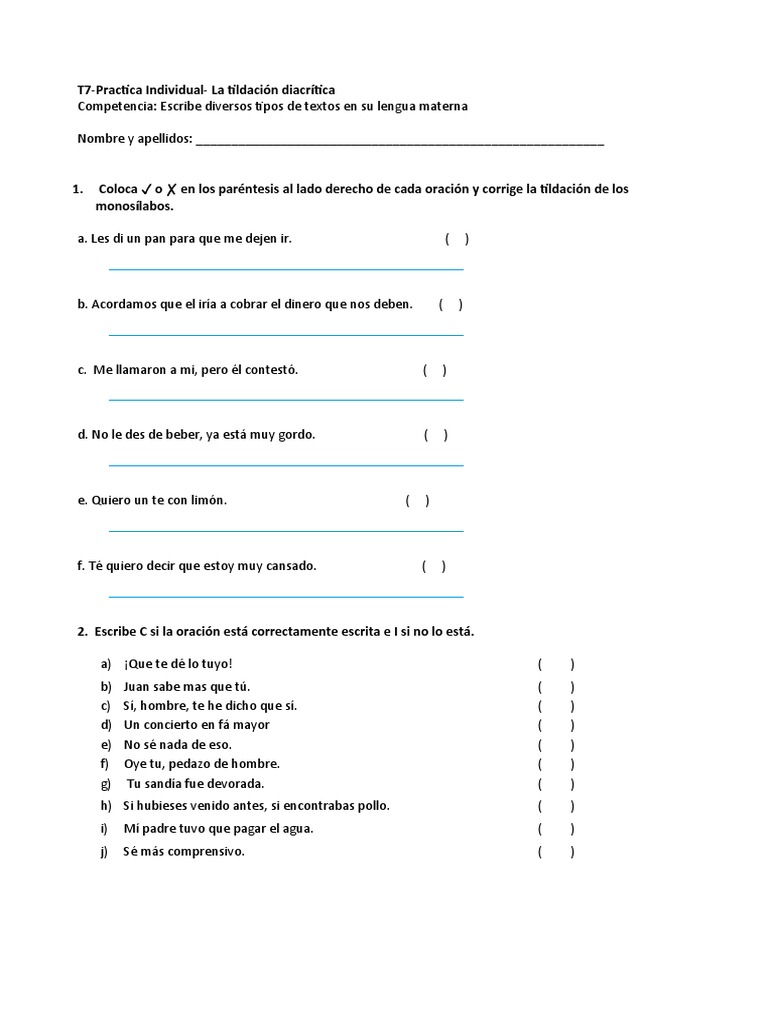 T10-Practica Calificada - Tilde Diacritica | PDF