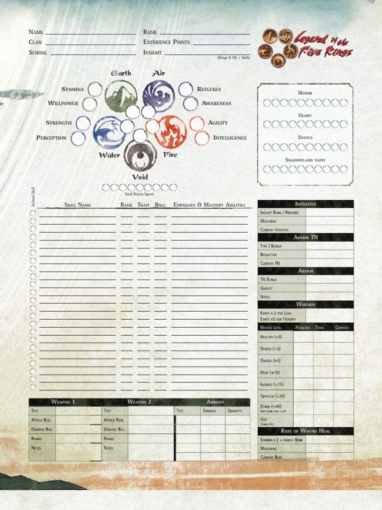 L5R 4E Character Sheet Template | PDF | Tabletop Games | Entertainment