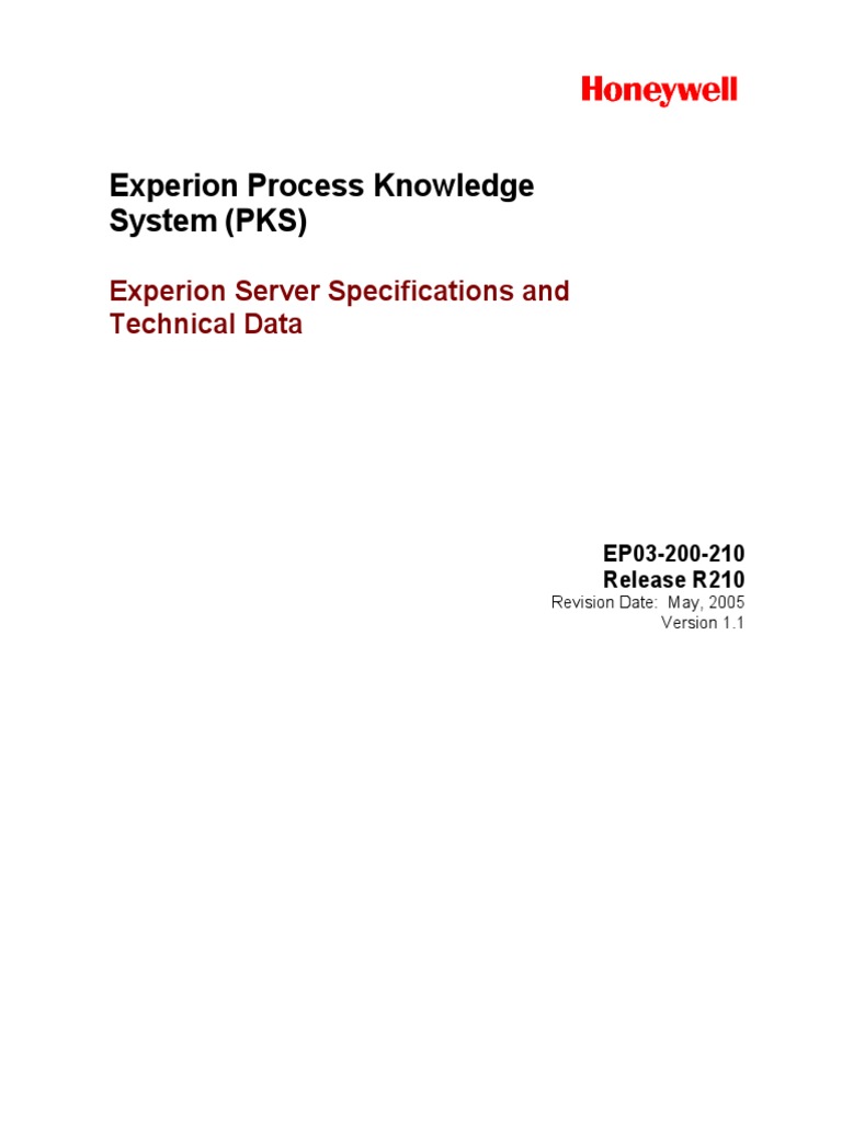 Experion Process Knowledge System (PKS) : Experion Server Specifications and Technical Data ...