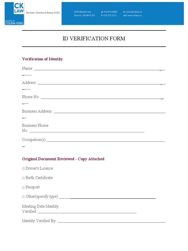 Id Verification Form (Individual) | PDF