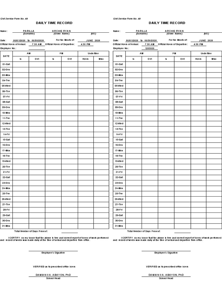 DTR Form Original January2021 | Download Free PDF | Signature | Document