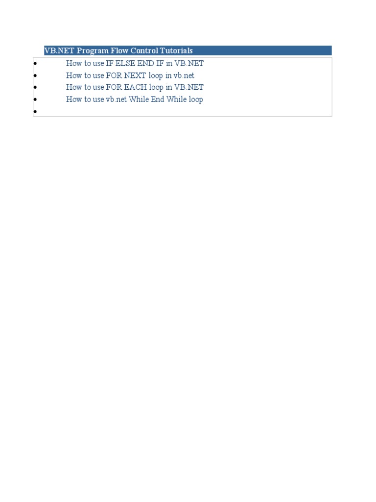 3 - Program Flow Control | PDF | Visual Basic .Net | Control Flow 3 - Program Flow Control | PDF | Visual Basic .Net | Control Flow