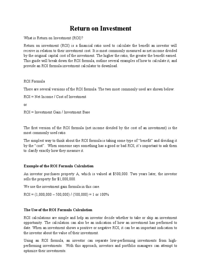 Return On Investment | PDF | Return On Investment | Investing
