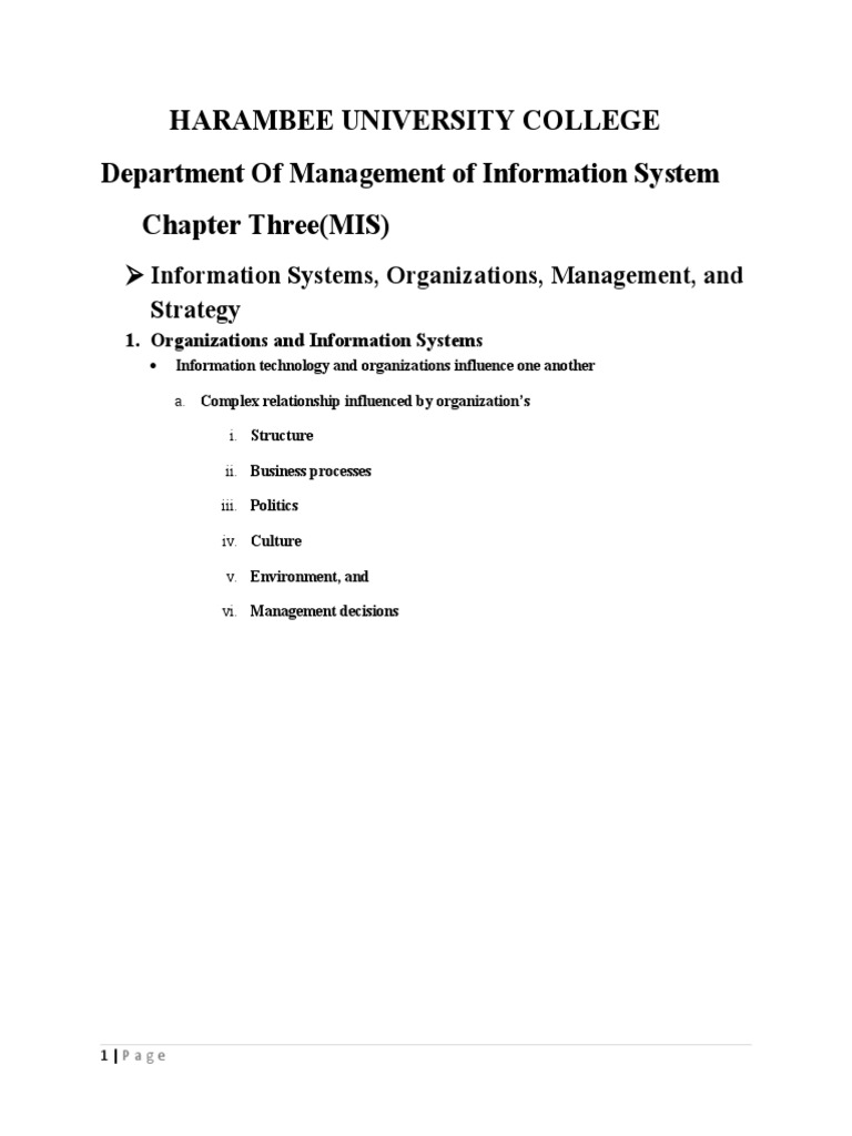 Harambee University College Department of Management of Information System Chapter Three (MIS ...