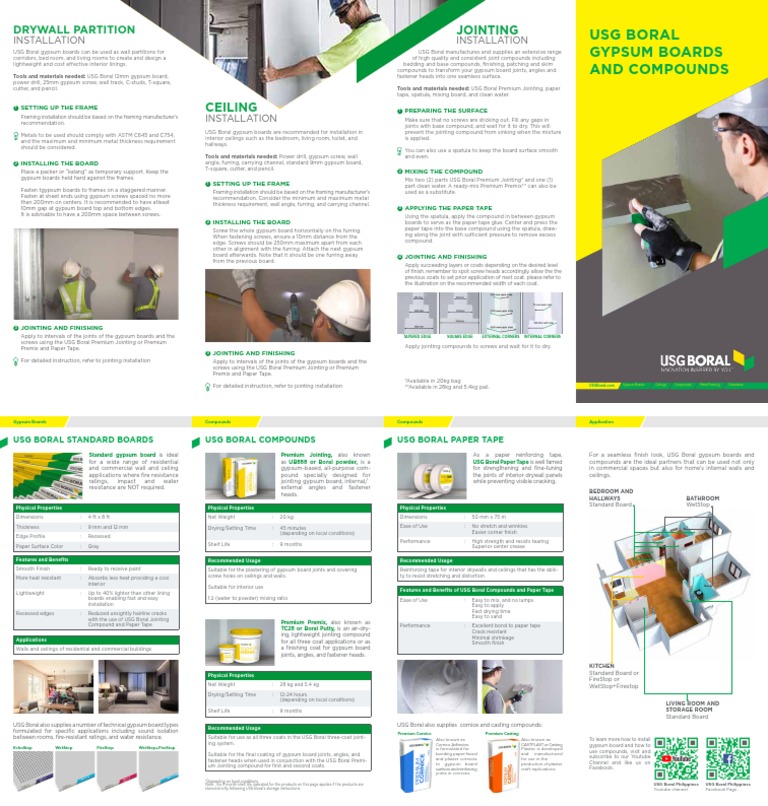 Usg Boral Gypsum Boards and Compounds: Jointing | PDF | Drywall | Screw