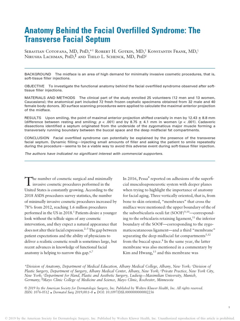 Anatomy Behind The Facial Overfilled Syndrome - The Transverse Facial ...