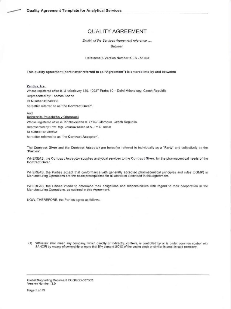 Quality Agreement Template for Services | PDF | Specification ...