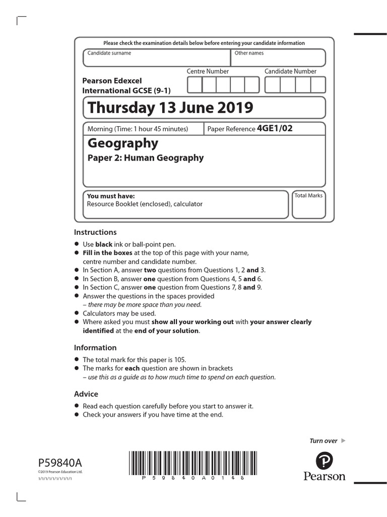 Geo Paper 2 2019 | PDF | Economies | Nature