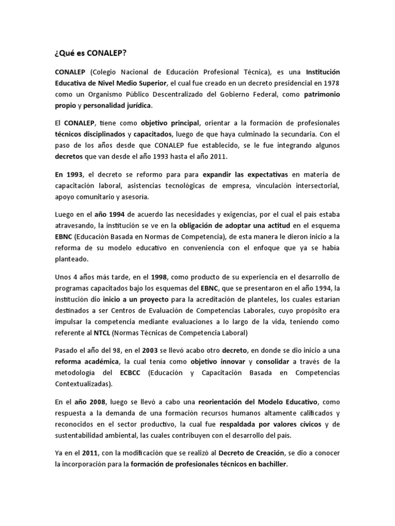 Qué Es CONALEP | PDF | Educación avanzada | Informática y tecnología de ...