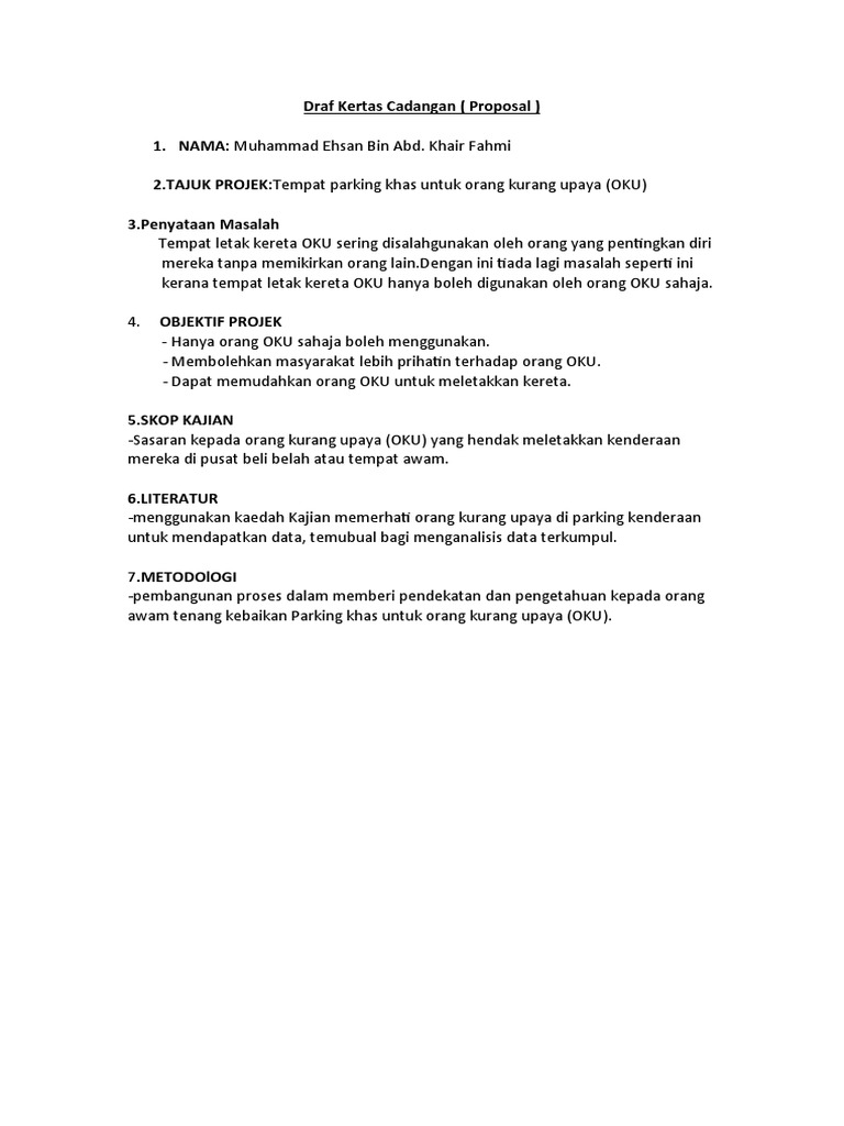Draft Kertas Cadangan (PROPOSAL) | PDF