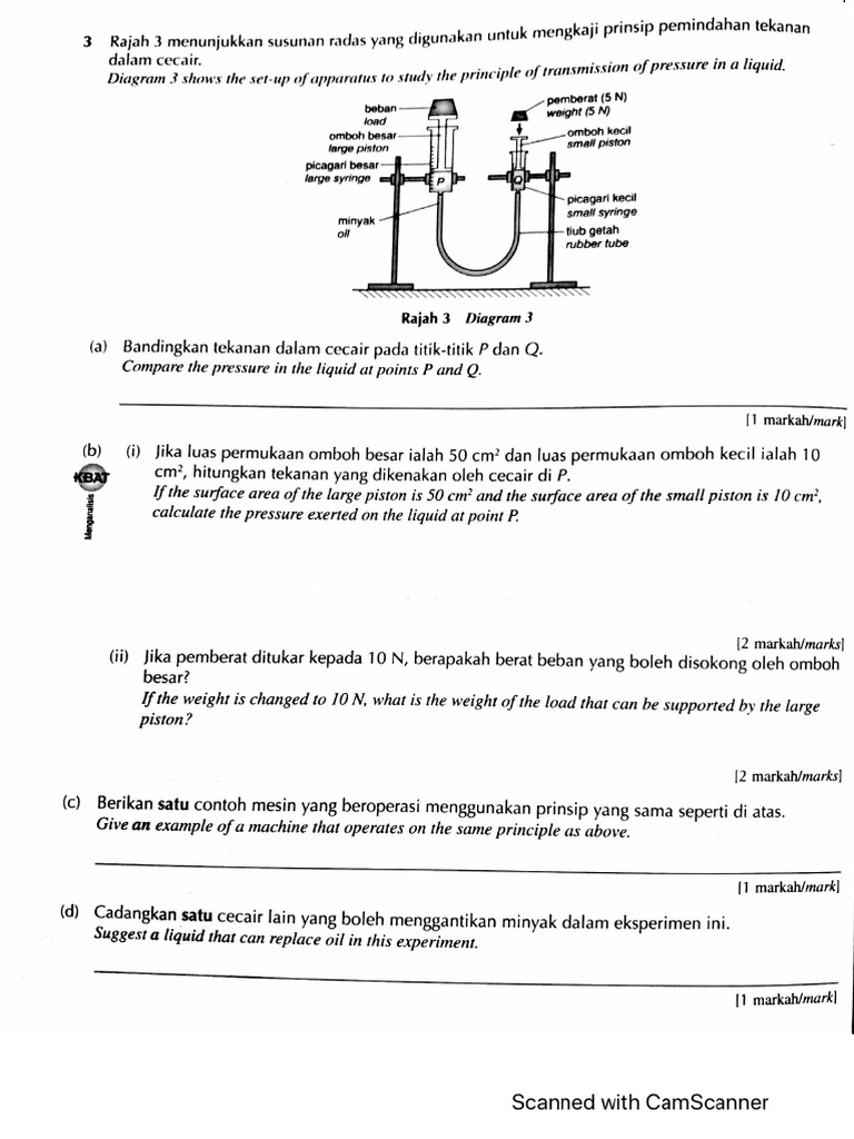 Latihan Prinsip Tekanan Cecair | PDF