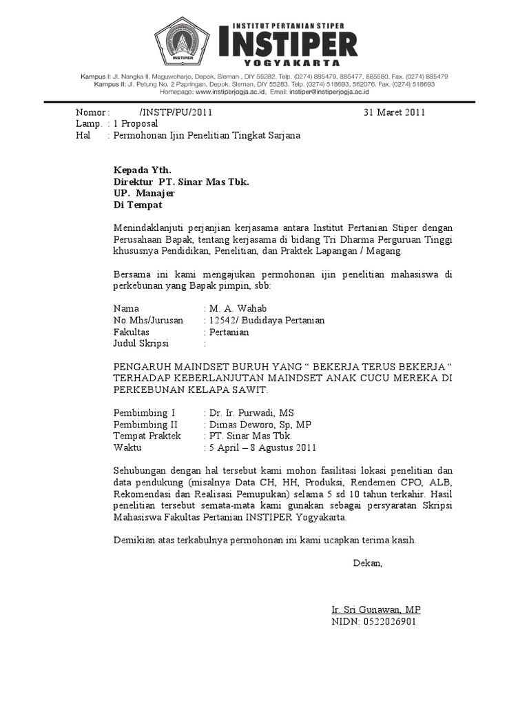 Contoh Kop Surat Instiper | PDF