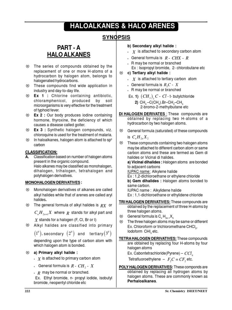 Haloalkanes & Halo Arenes: Part - A Halo Alkanes | PDF | Alkane | Chlorine