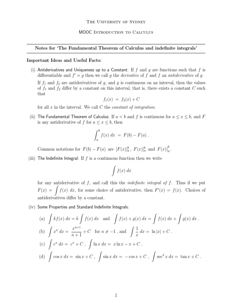 Module 5 The Fundamental Theorem of Calculus and Indefinite Integrals | PDF | Integral | Calculus