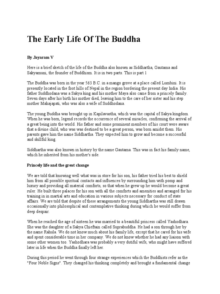 The Early Life of The Buddha | PDF | Gautama Buddha | Eastern Philosophy