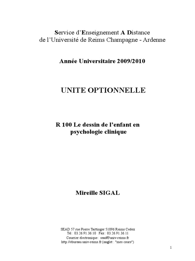 Dessin de l'enfant en psychologie clinique | PDF | Psychanalyse | Dessin