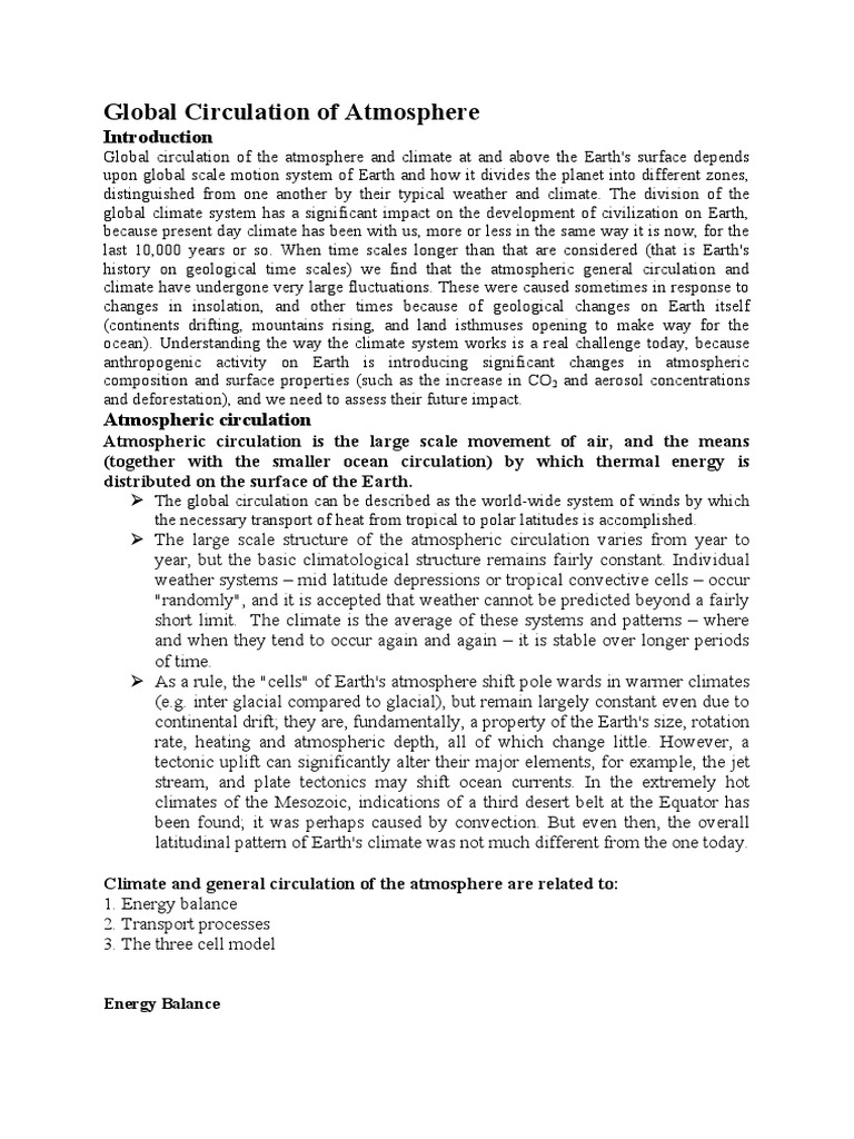 Global Circulation of Atmosphere | PDF | Atmospheric Circulation | Earth