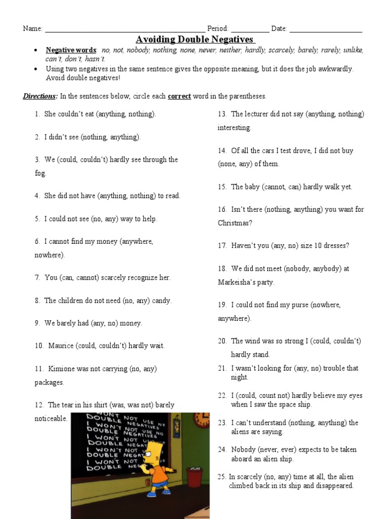 Avoiding Double Negatives Practice | PDF | Extraterrestrial Life