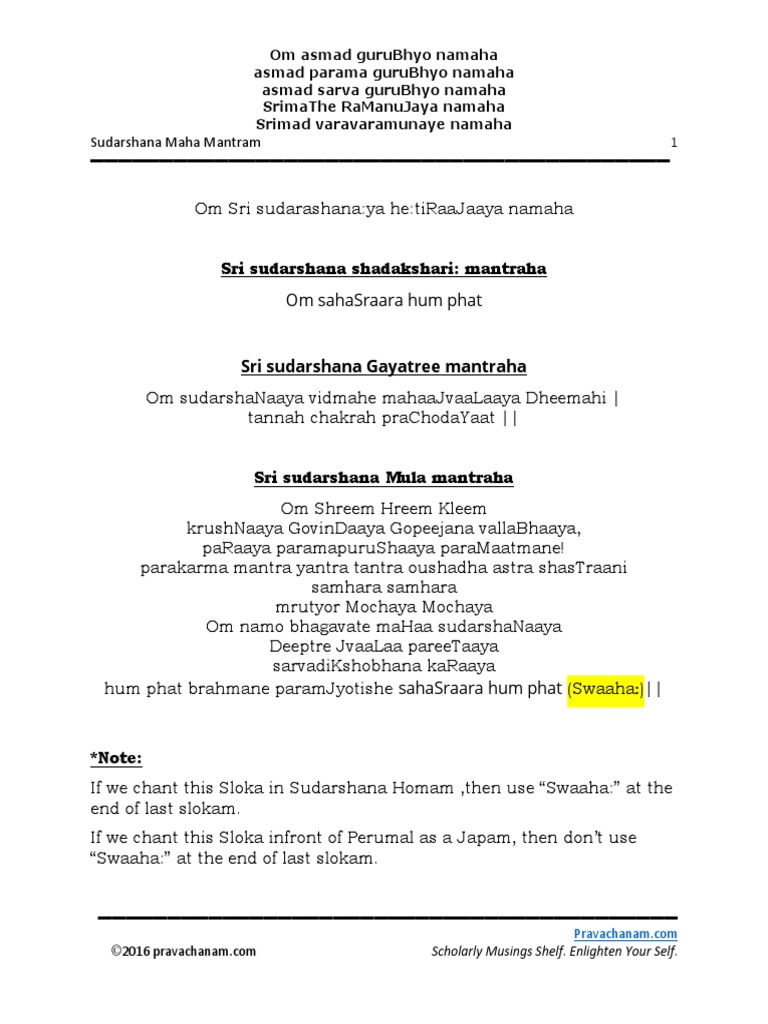Sudarshana Maha Mantra Collection | PDF